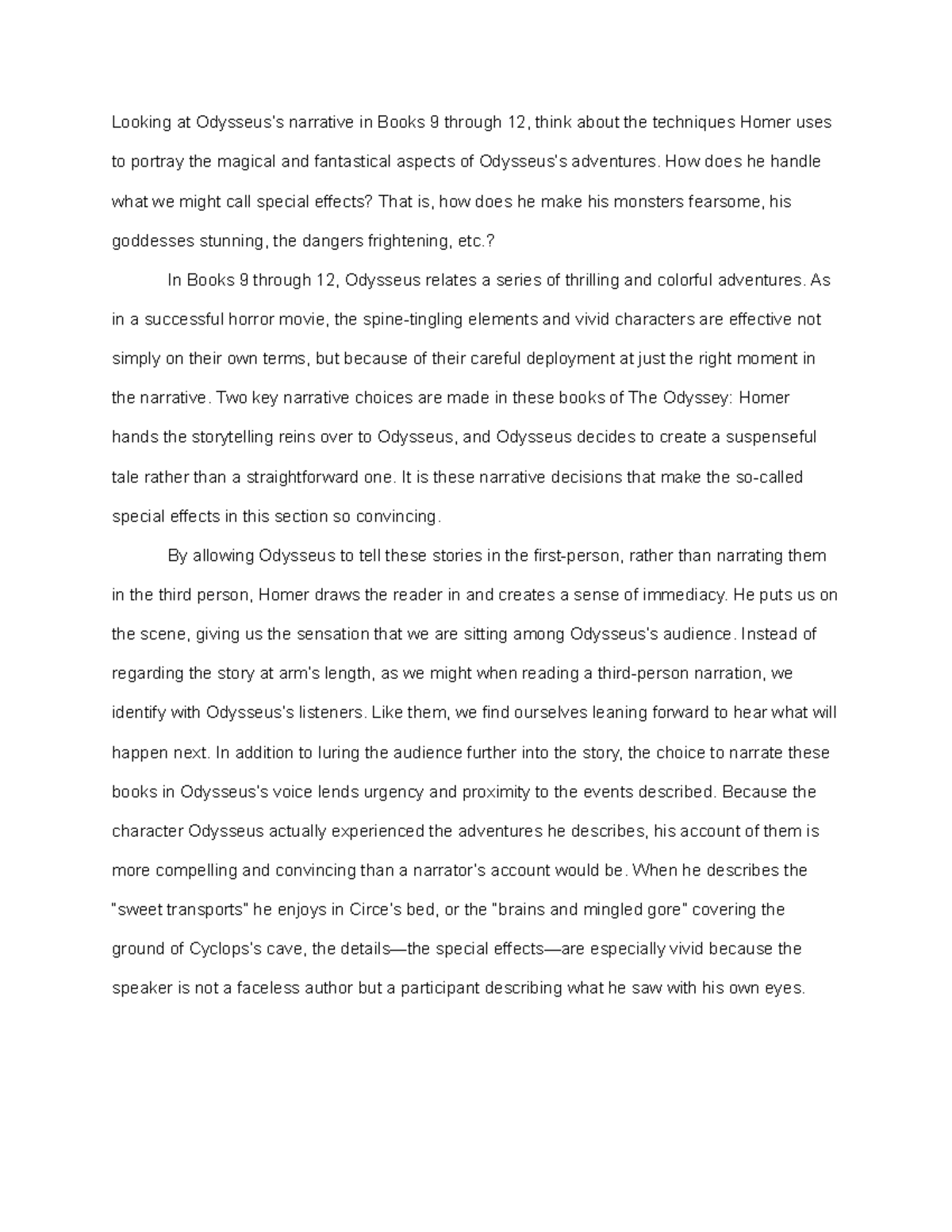 The Odyssey Essay - Teacher: prof Mayer Topics: In Books 9 through 12 ...