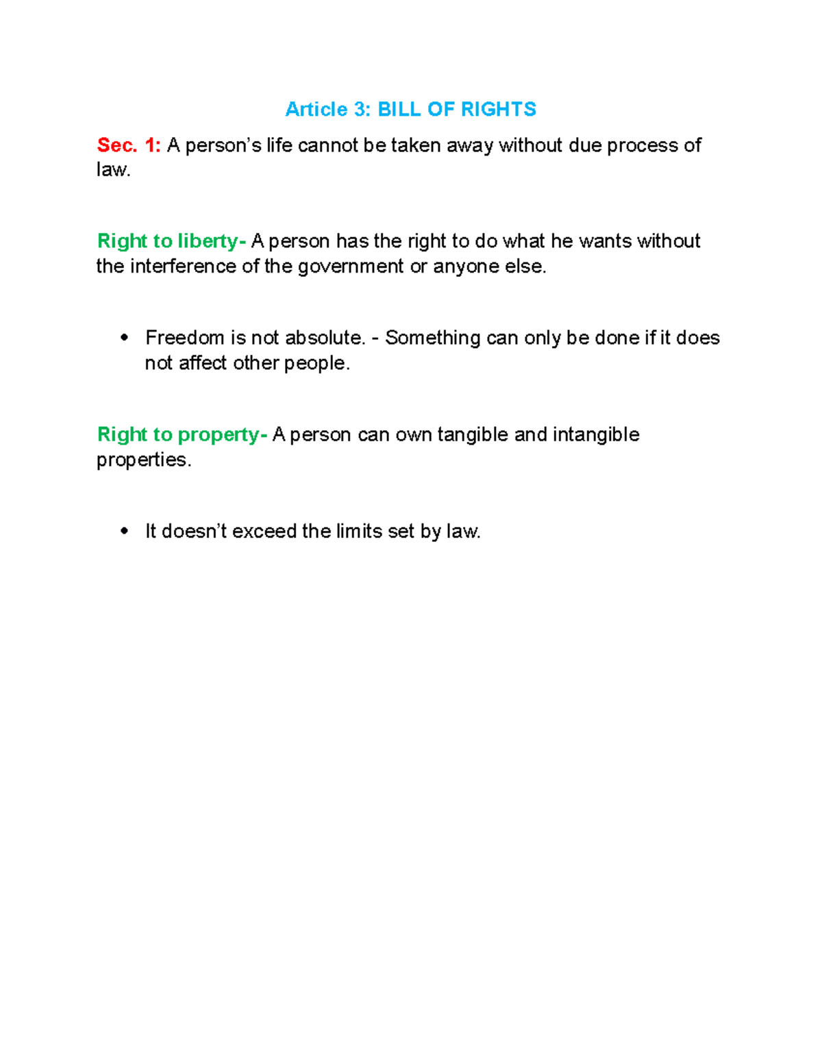 Phil Consti Article 3 Meaning Article 3 BILL OF RIGHTS Sec 1 A
