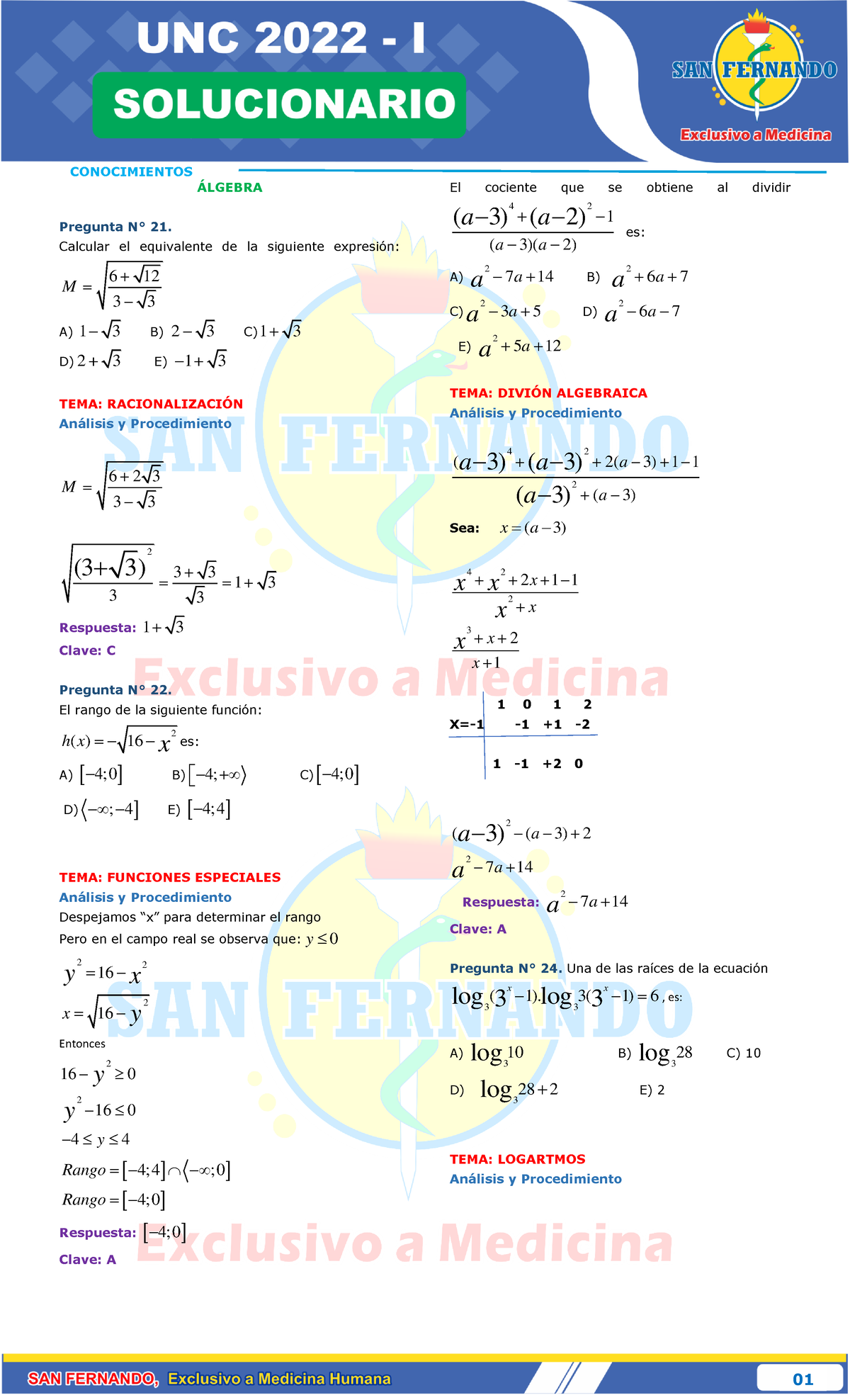 PC A1 - EXAMEN - ¡LGEBRA Pregunta N∞ 21. Calcular el equivalente de la siguiente expresiÛn: 6 12 ...