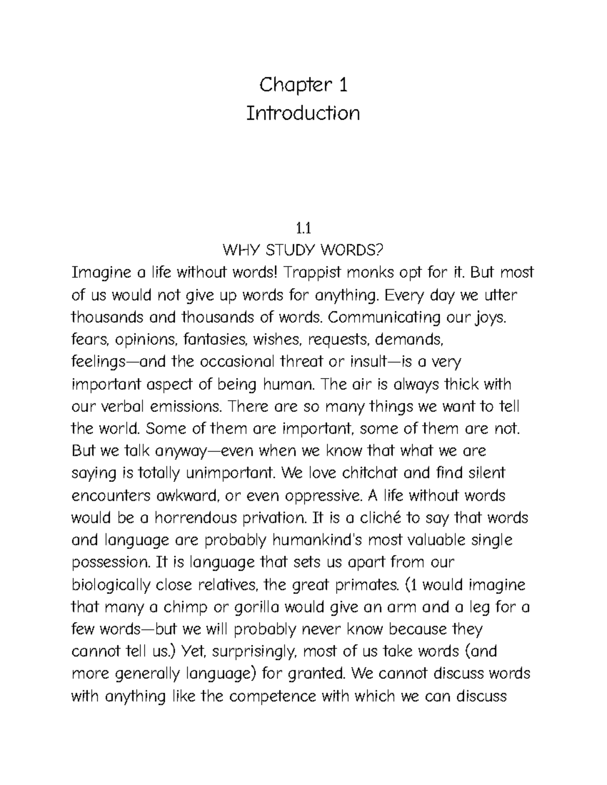 Why study words - Chapter 1 Introduction 1. WHY STUDY WORDS? Imagine a ...