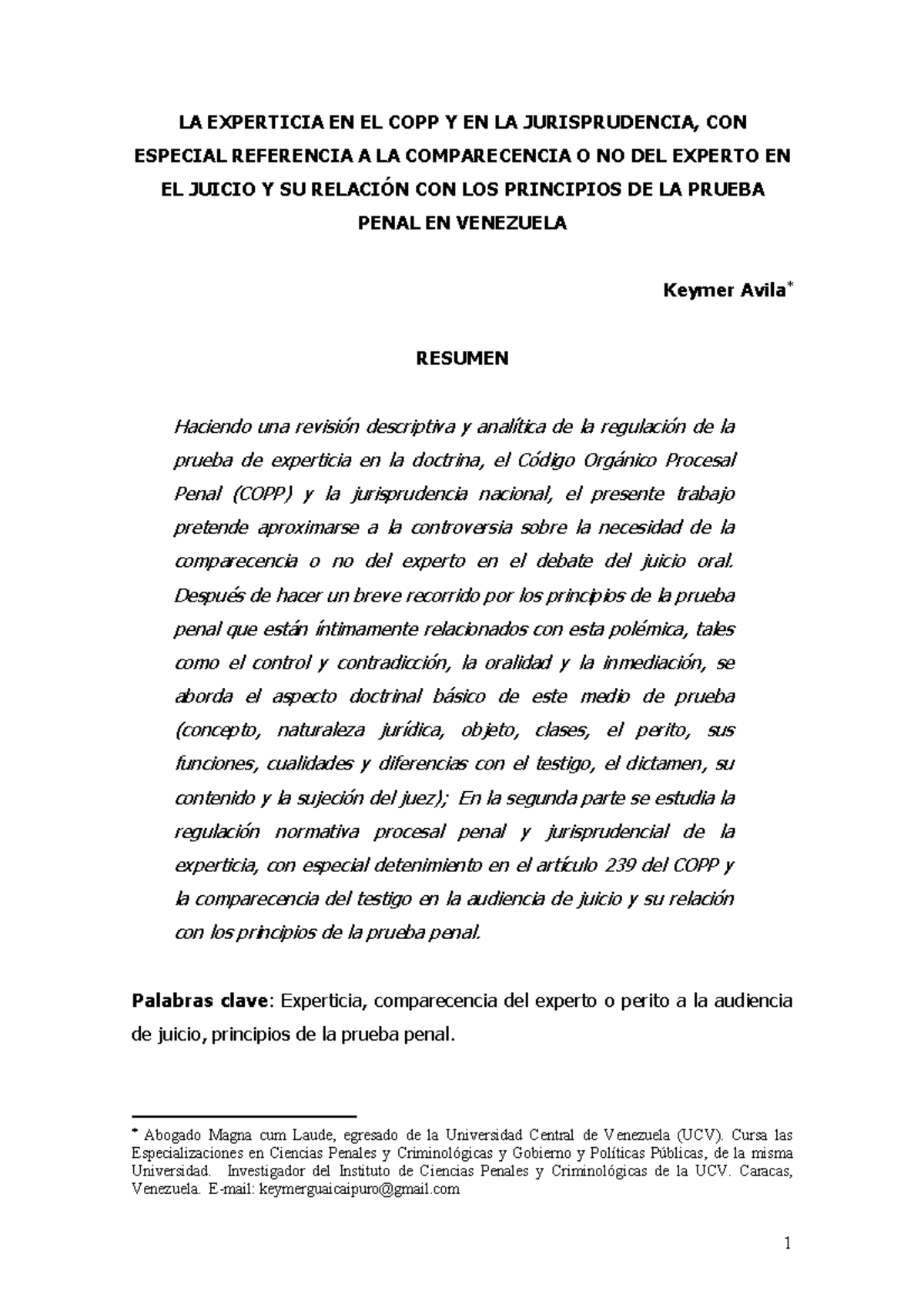 Laexperticiaenelcopp - LA EXPERTICIA EN EL COPP Y EN LA JURISPRUDENCIA ...