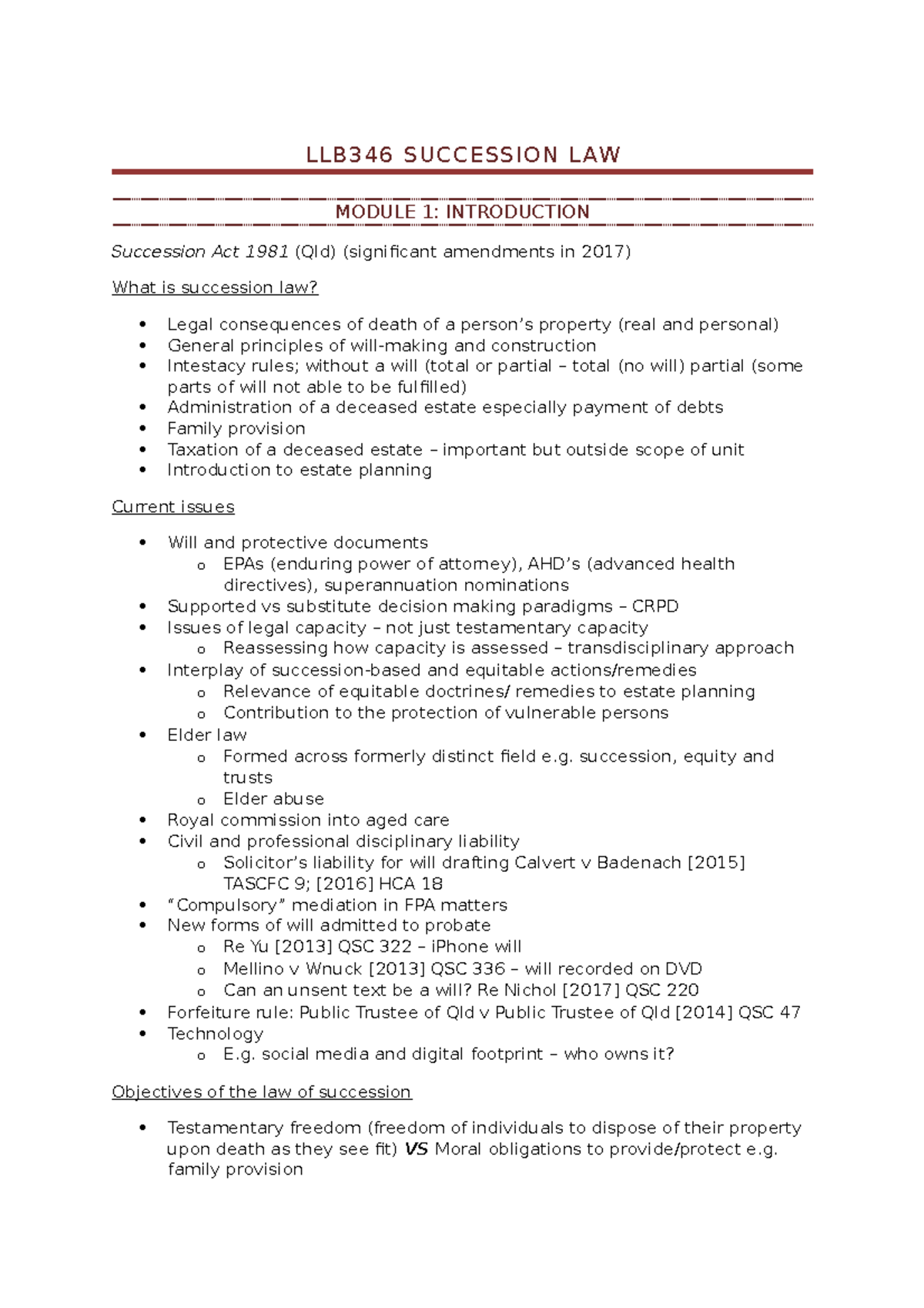 LLB346 Succession Law Notes - LLB346 SUCCESSION LAW MODULE 1 ...