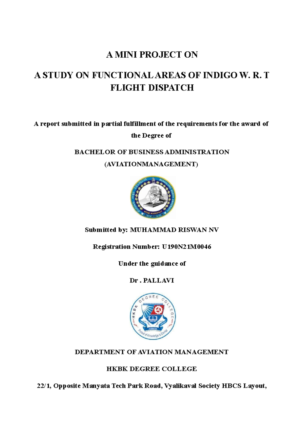 mini project ON AIRLINE - A MINI PROJECT ON A STUDY ON FUNCTIONAL AREAS ...