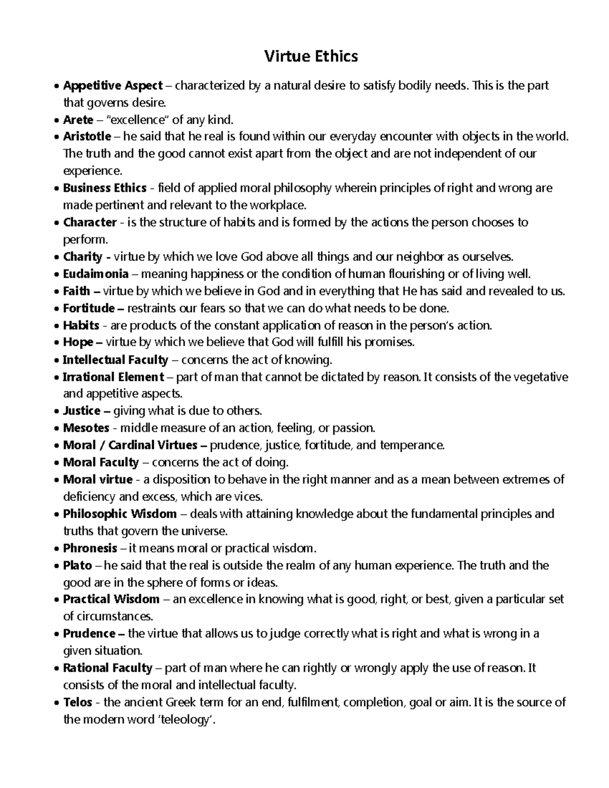 Definition-of-Terms - Definition of terms in Philosophy - Virtue Ethics ...