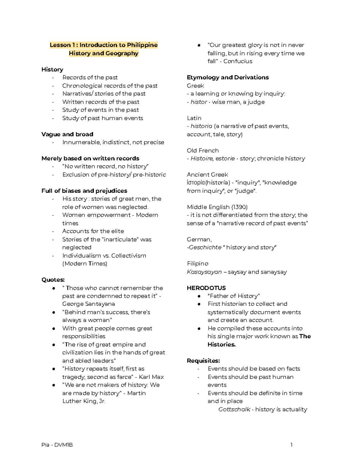 RPH Reviewer (lesson 1-4) - Lesson 1 : Introduction to Philippine ...
