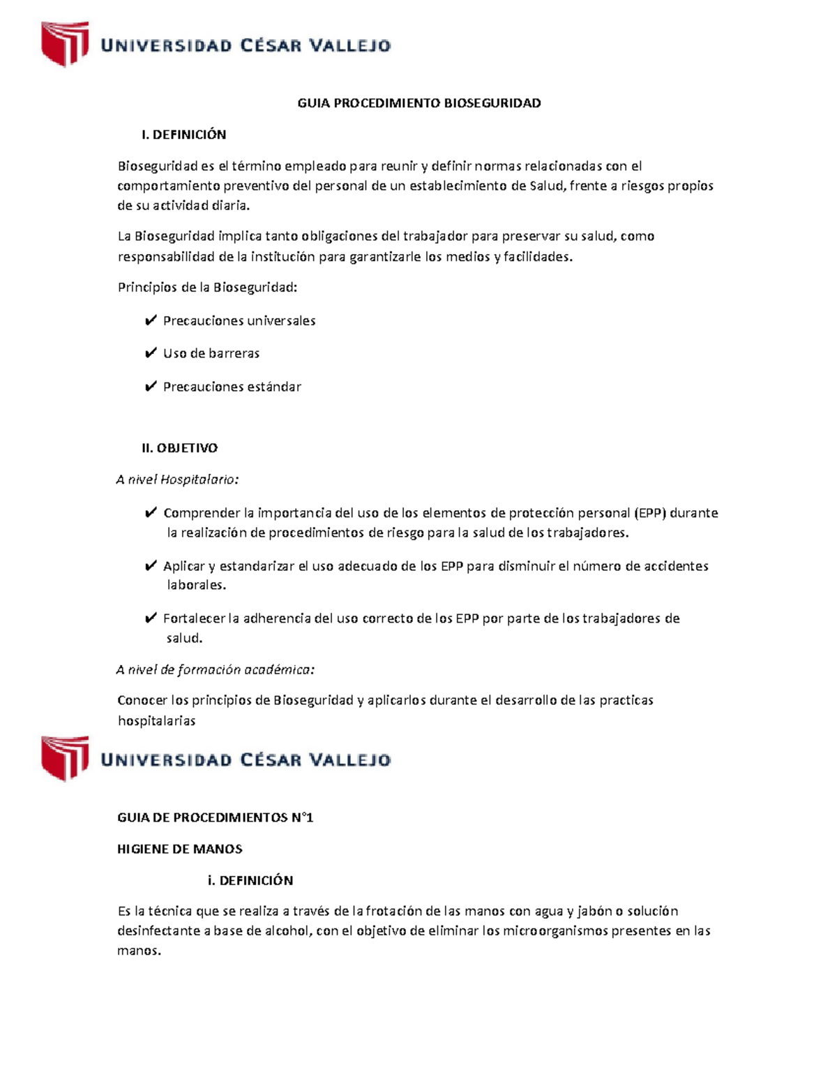 Guía de Procedimiento de Bioseguridad - GUIA PROCEDIMIENTO BIOSEGURIDAD I. DEFINICIÓN ...