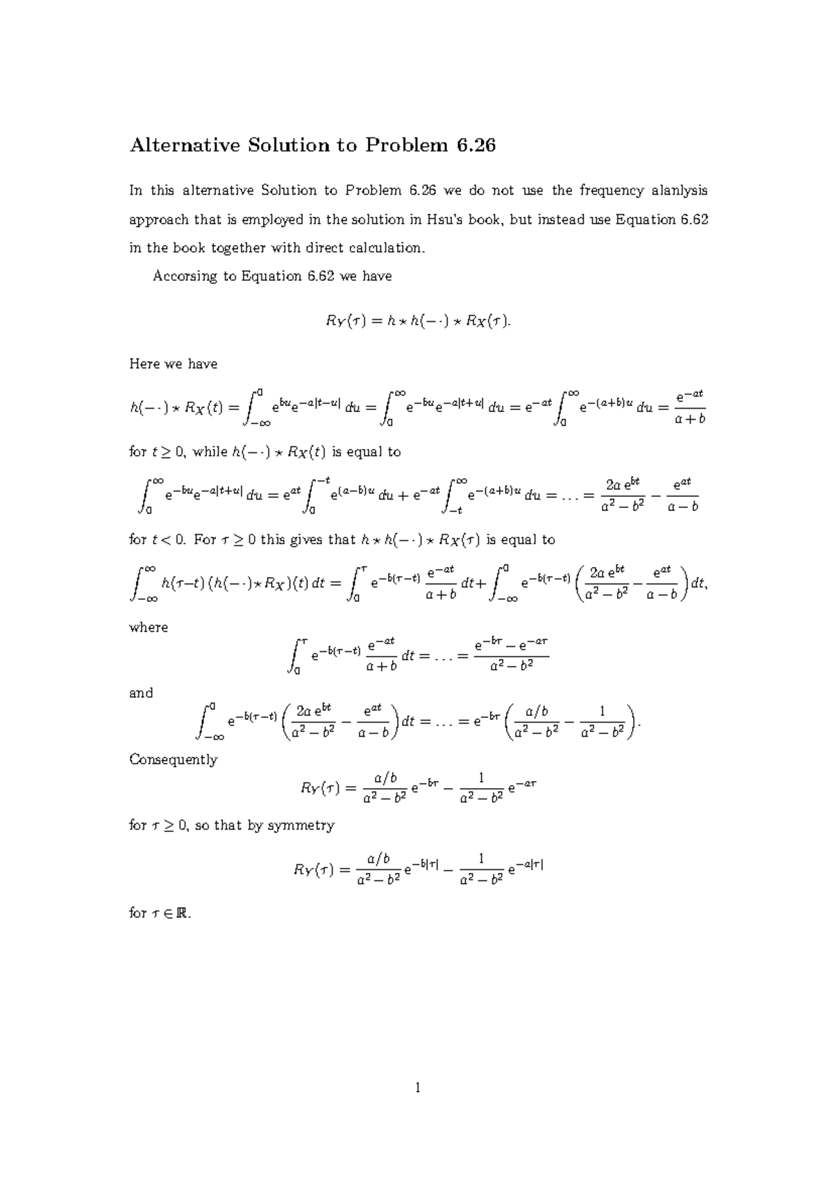 Basic Stochastic Processes Ex6-26 - Alternative Solution to Problem 6 ...