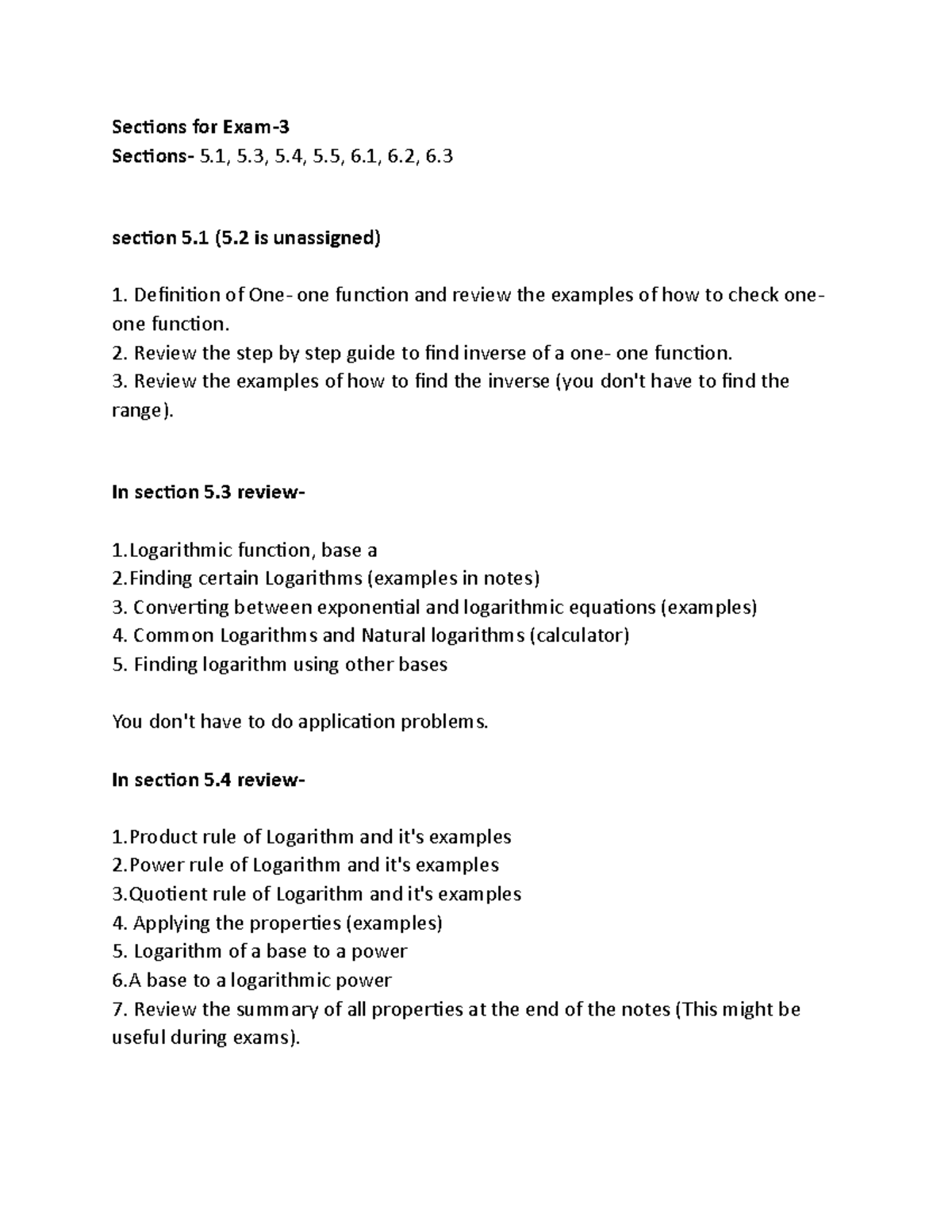Sections Guideline for Exam-3 - Sections for Exam- Sections- 5, 5, 5, 5 ...