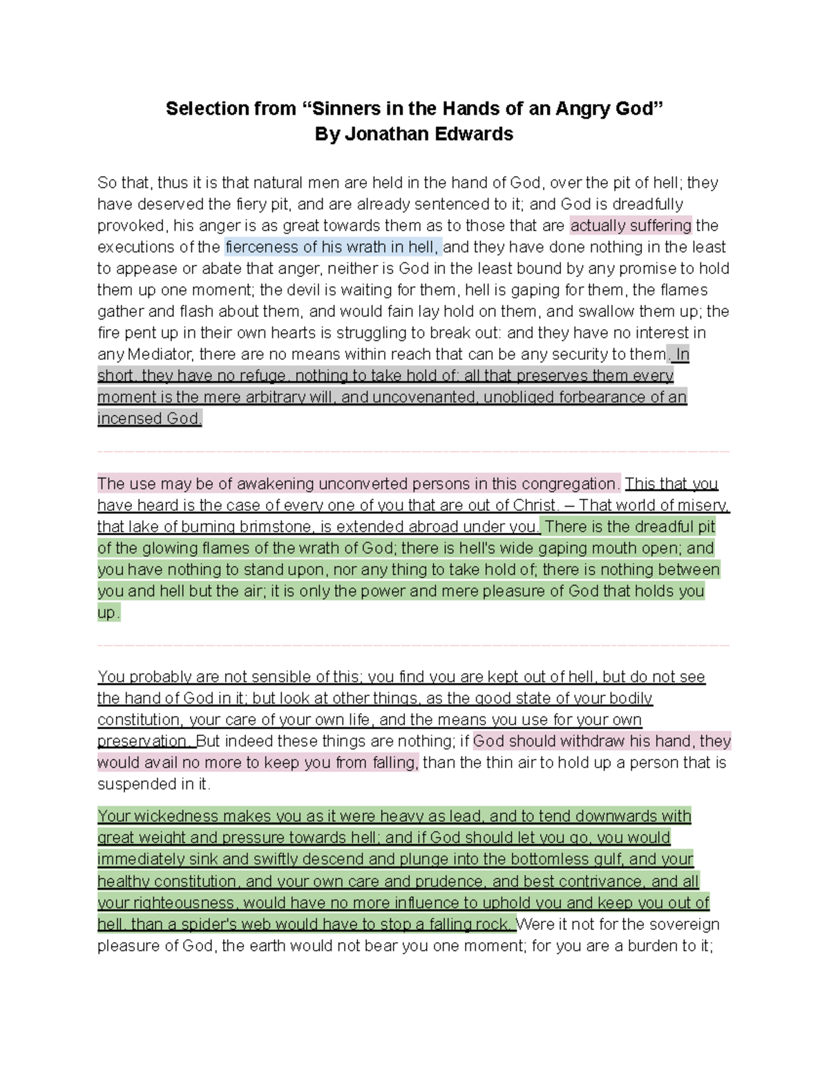 Homework - Notes and writing help - Selection from “Sinners in the ...