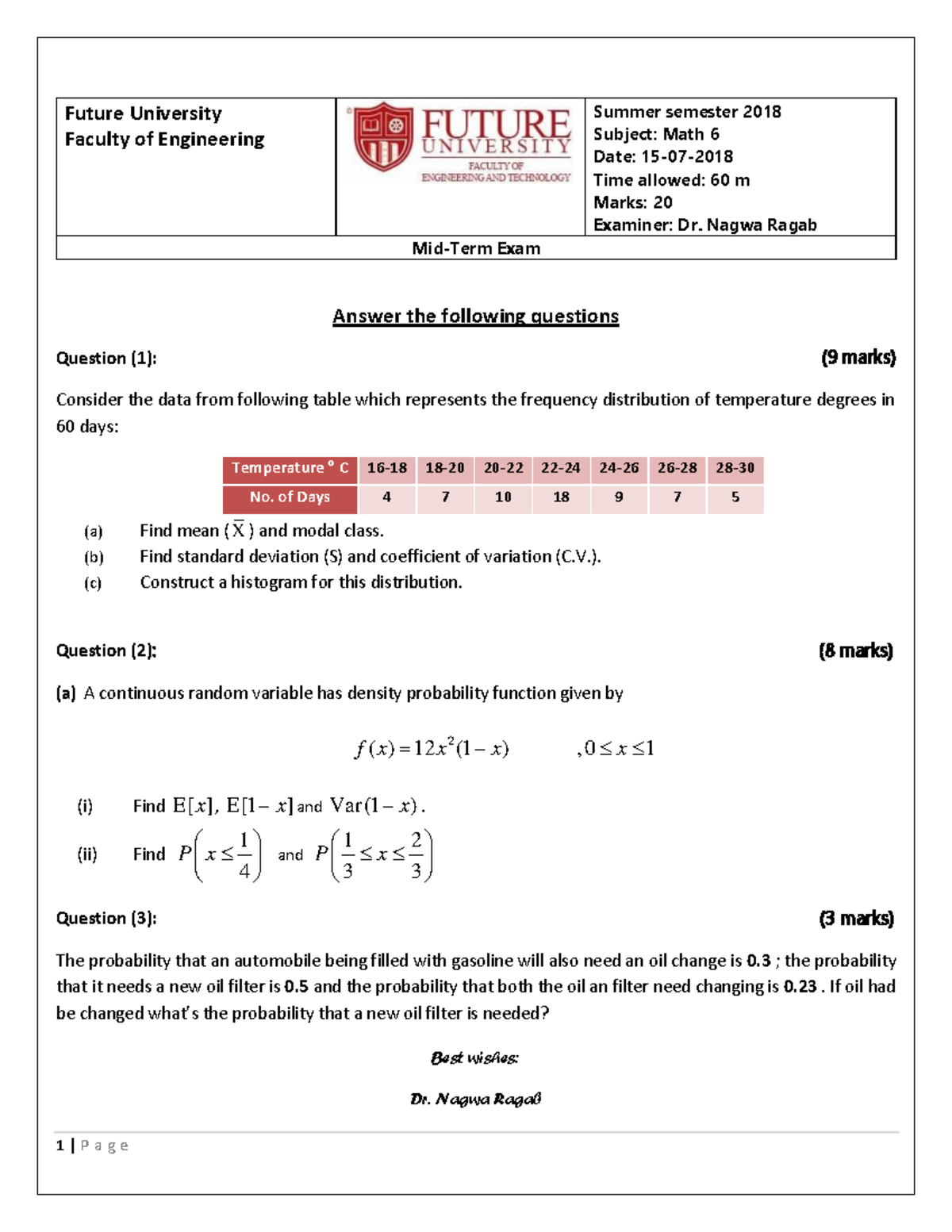 Midterm M.E. (MATH 6) - this exam is exercises to practice - Future ...