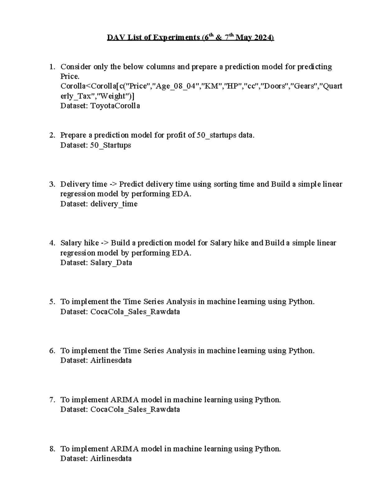 DAV PR Exam Expt. list - DAV List of Experiments (6th & 7th May 2024 ...