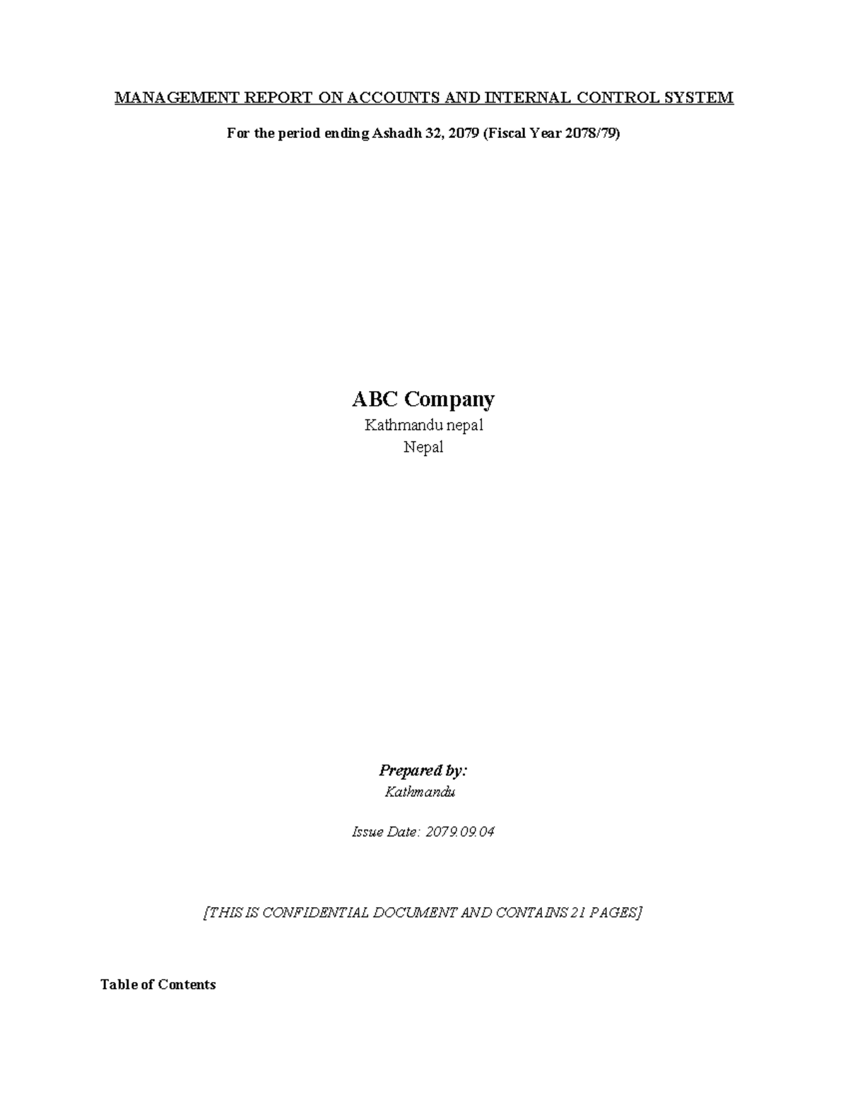 management report - MANAGEMENT REPORT ON ACCOUNTS AND INTERNAL CONTROL ...