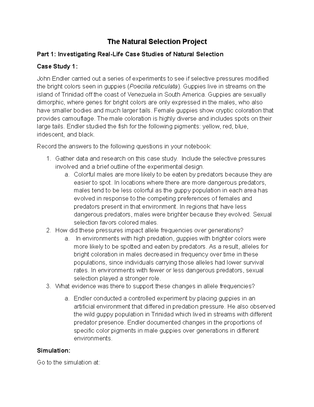 D4.1 The Natural Selection Project - The Natural Selection Project Part ...