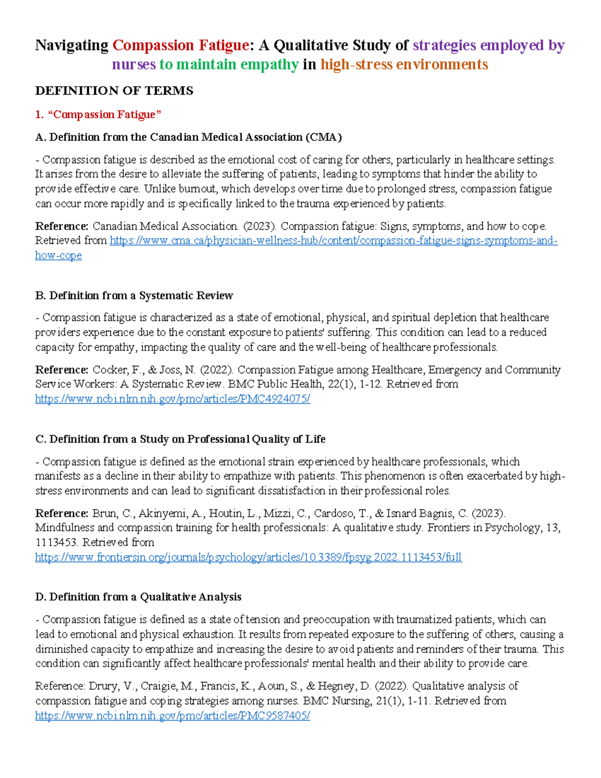 Definition-of-terms-Eka - Navigating Compassion Fatigue: A Qualitative ...