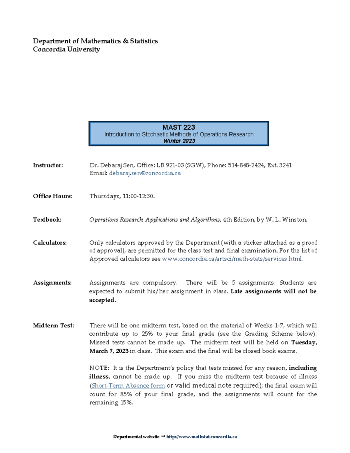 Mast223 4 23 Syllabus Introduction To Stochastic Methods Of Operations Research Departmental