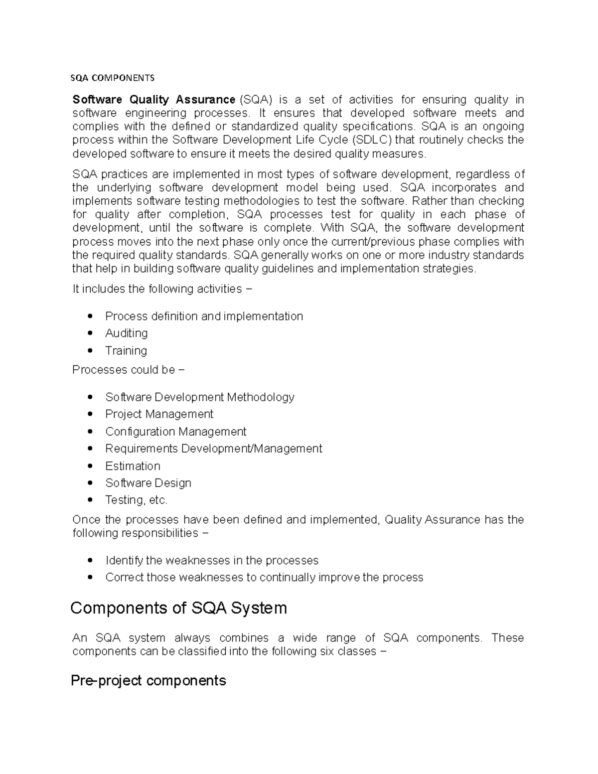SQA Components for softwares - SQA COMPONENTS Software Quality ...