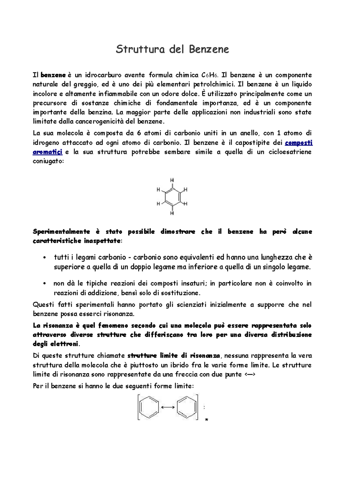 Struttura e storia del Benzene - Struttura del Benzene Il benzene è un ...