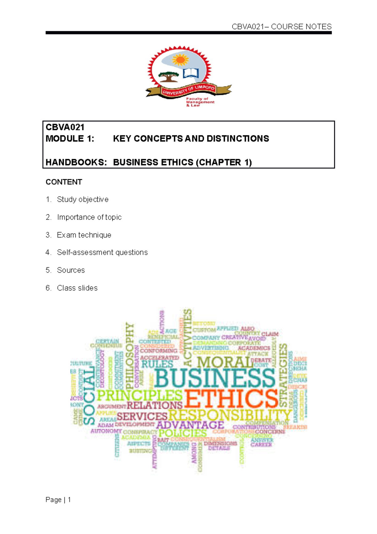 Module 1 Course Notes -Key concepts and distinction in ethics - CBVA ...