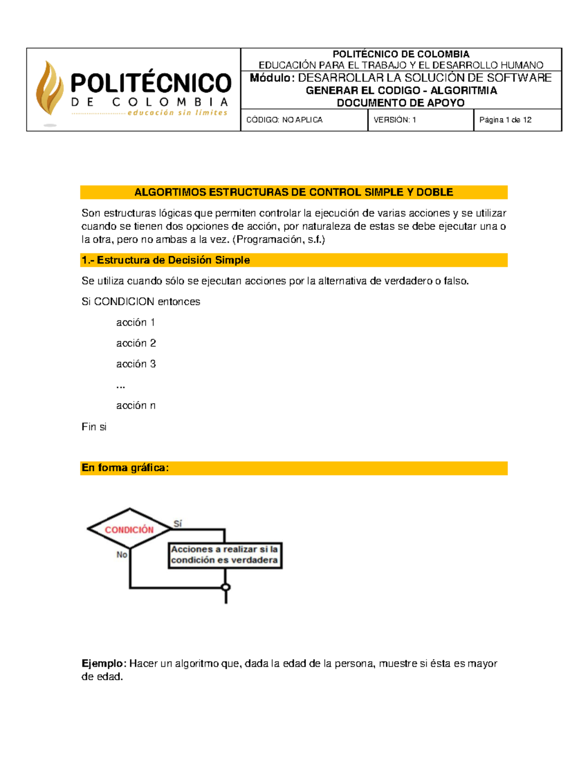 Algoritmos estructuras de control simple y doble - EDUCACIÓN PARA EL ...