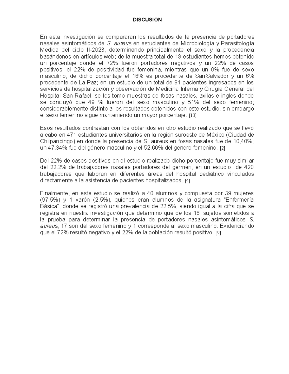 Discusion - S. Aureus - trabajo de investigación - DISCUSION En esta ...
