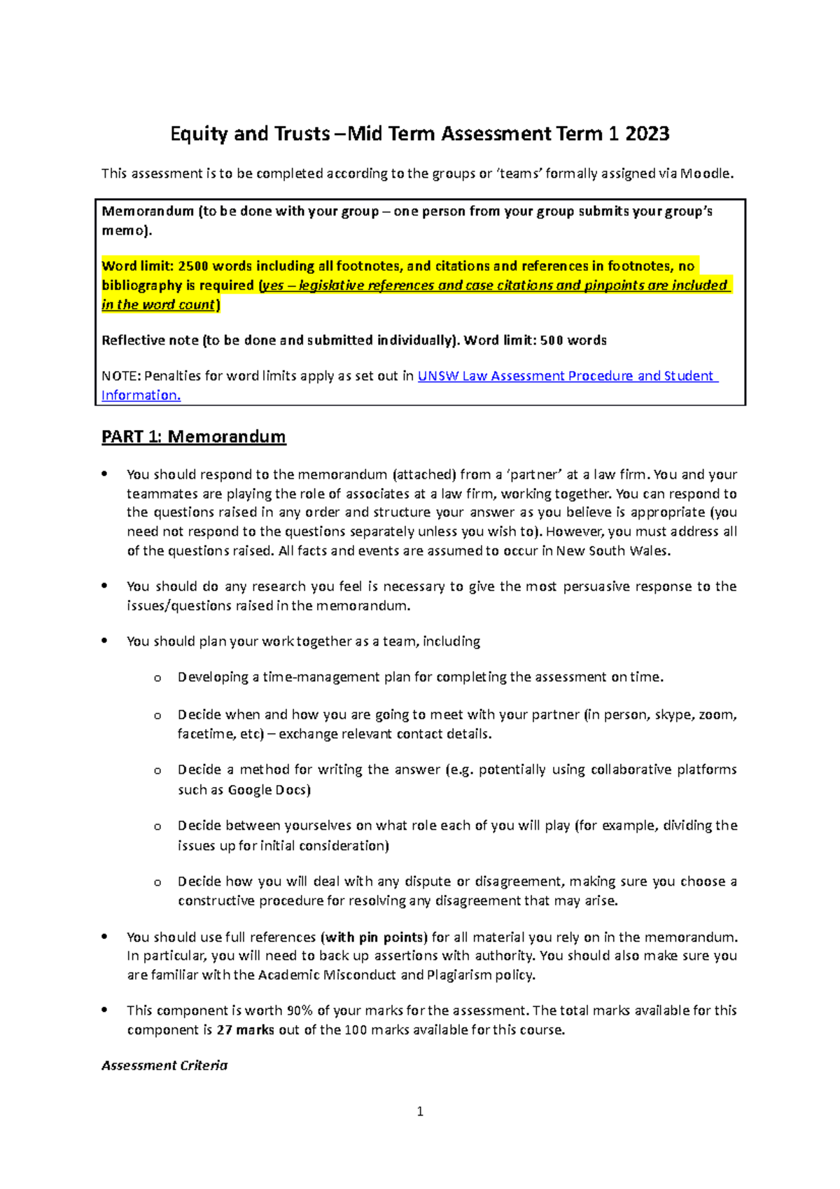 Mid term Group Assignment T1 2023 Final - Equity and Trusts –Mid Term ...