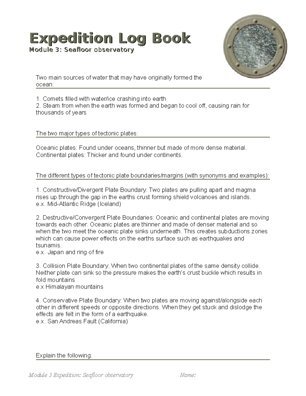 Log Book 3 - Log Book - Expedition Log BookExpedition Log Book Module 3 ...