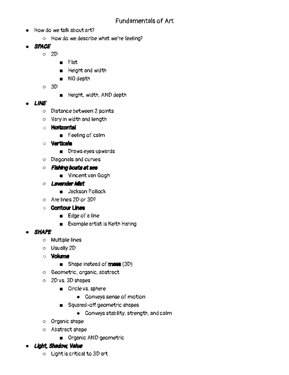 Art Notes 1 18 23 - Google Docs - Fundamentals of Art How do we talk ...
