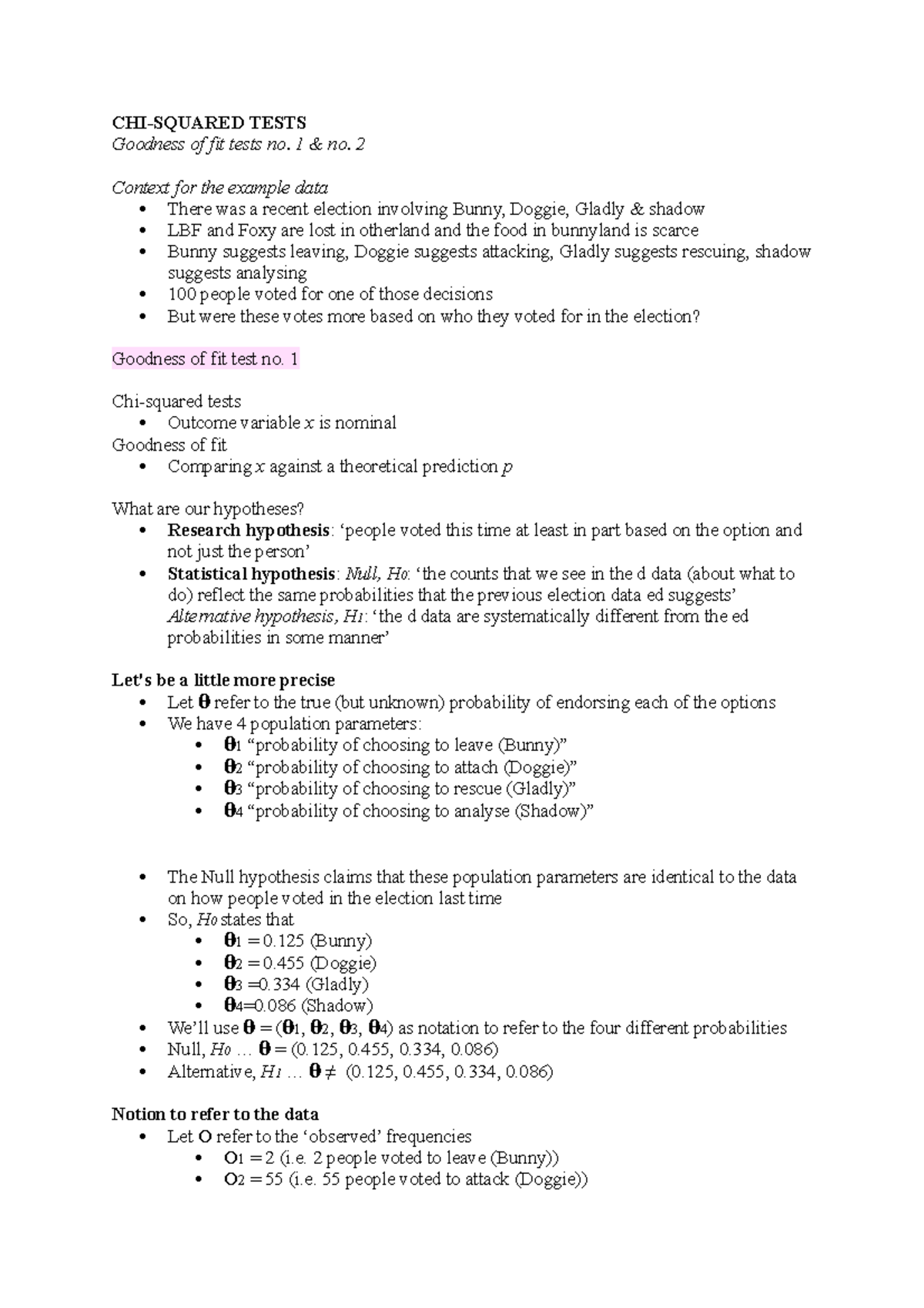 Lecture notes, week 6 day 1 - CHI-SQUARED TESTS Goodness of fit tests ...