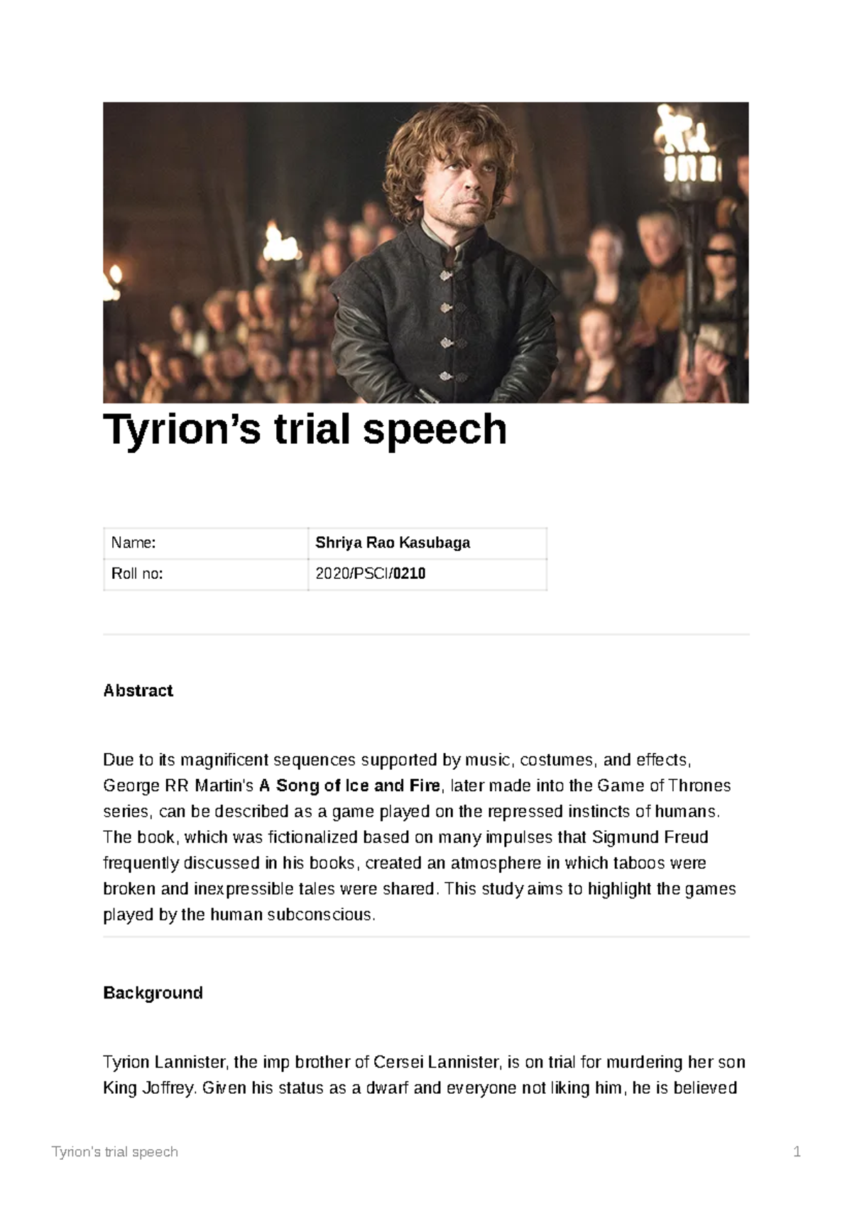 Tyrion's trial speech- Schools of interpretation - Tyrion’s trial ...