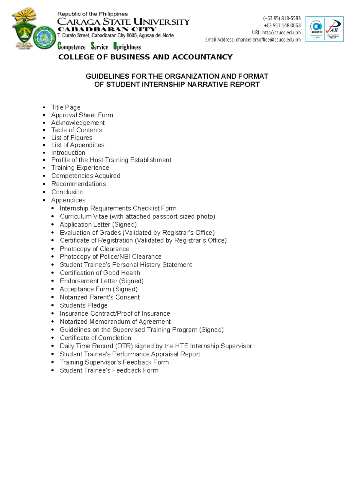 Internship Narrative Report Guidelines - GUIDELINES FOR THE ...