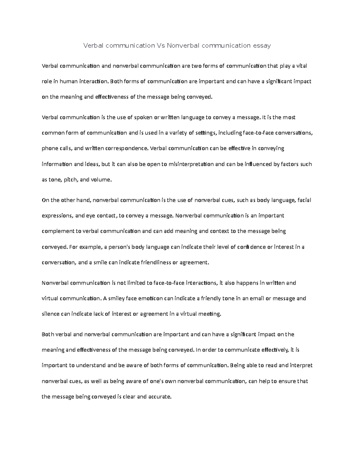 Verbal communication Vs Nonverbal communication essay - Both forms of ...