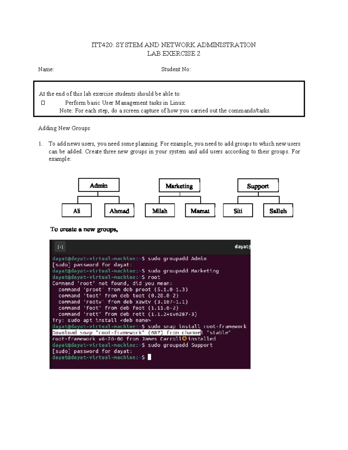 LAB 2 ITT420 - lab 2 - ITT420: SYSTEM AND NETWORK ADMINISTRATION LAB EXERCISE 2 Name: Student No ...