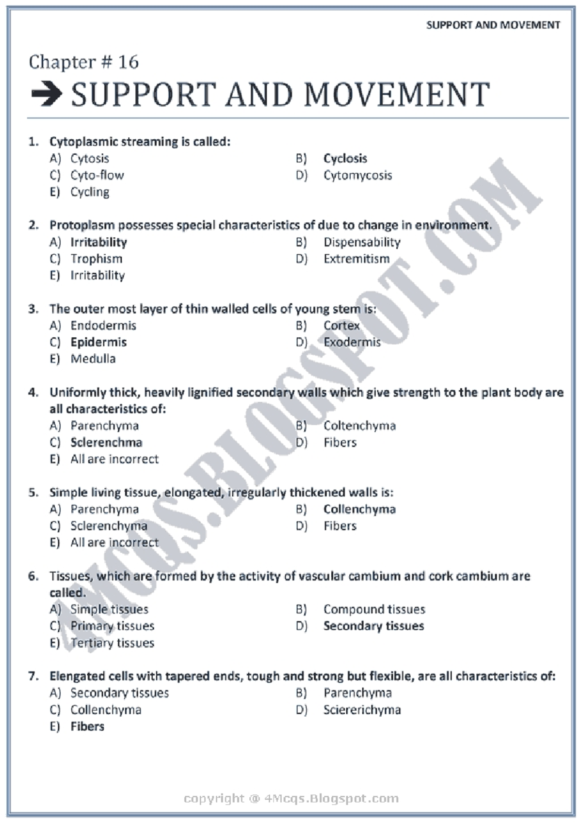 (p) Support and Movement - Premedical, biology 2 - Studocu
