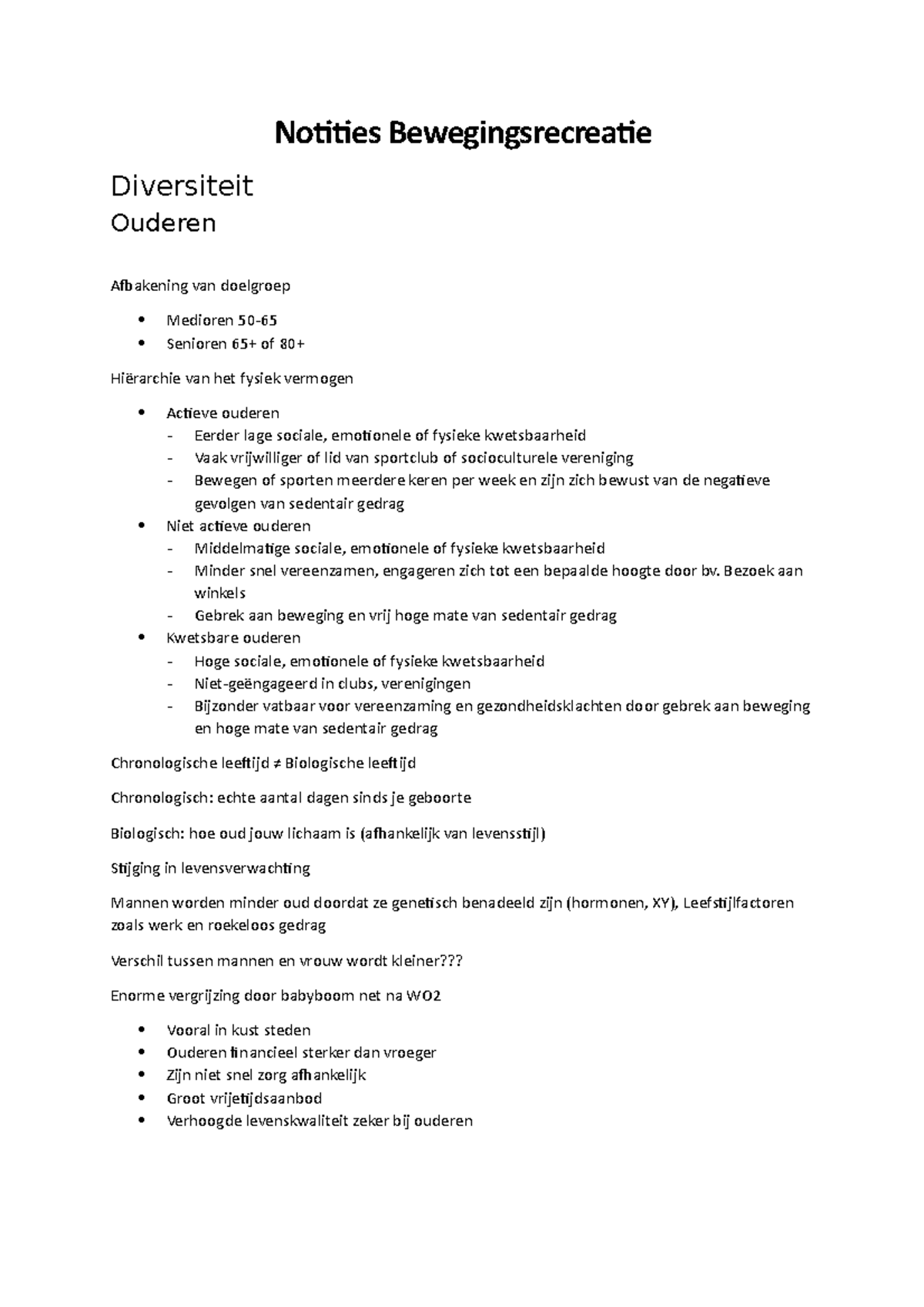 Notities - Samenvatting Diversiteit - Notities Bewegingsrecreatie Diversiteit Ouderen Afbakening ...