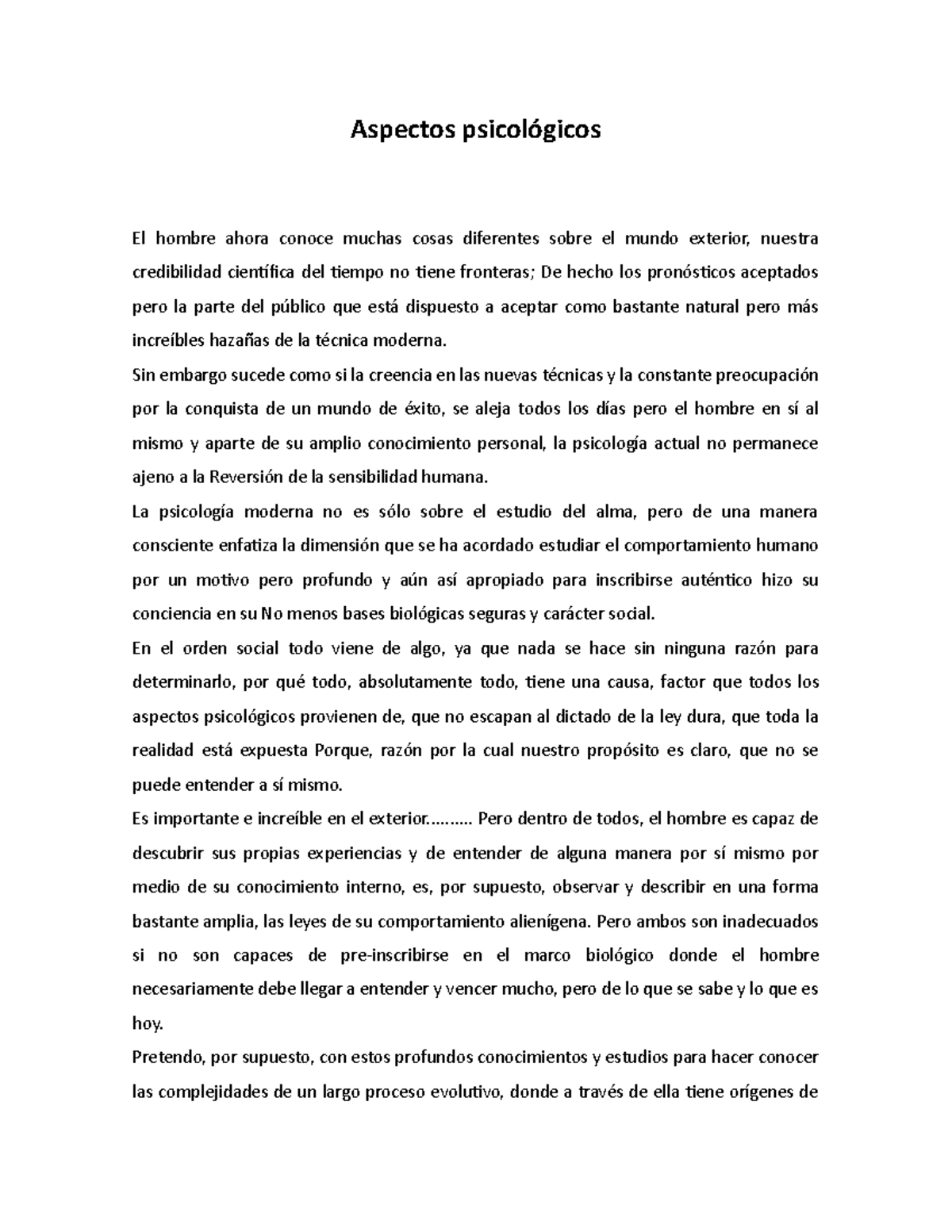Aspectos psicológicos - Aspectos psicológicos El hombre ahora conoce ...