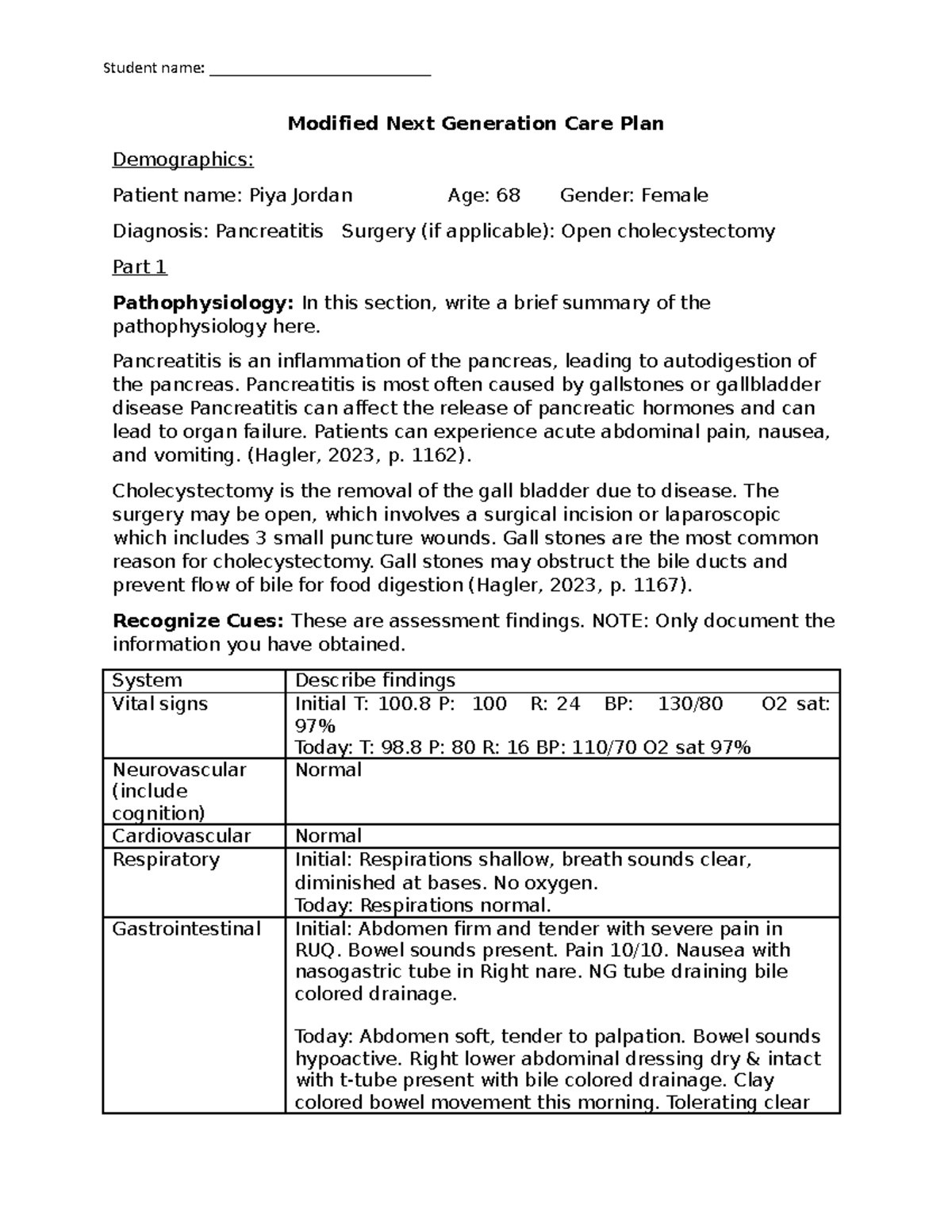 Piya Jordan care plan - Care plan - Modified Next Generation Care Plan ...