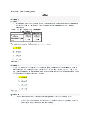 Production Management Quiz 3 - Production Operations Management Quiz 3 ...