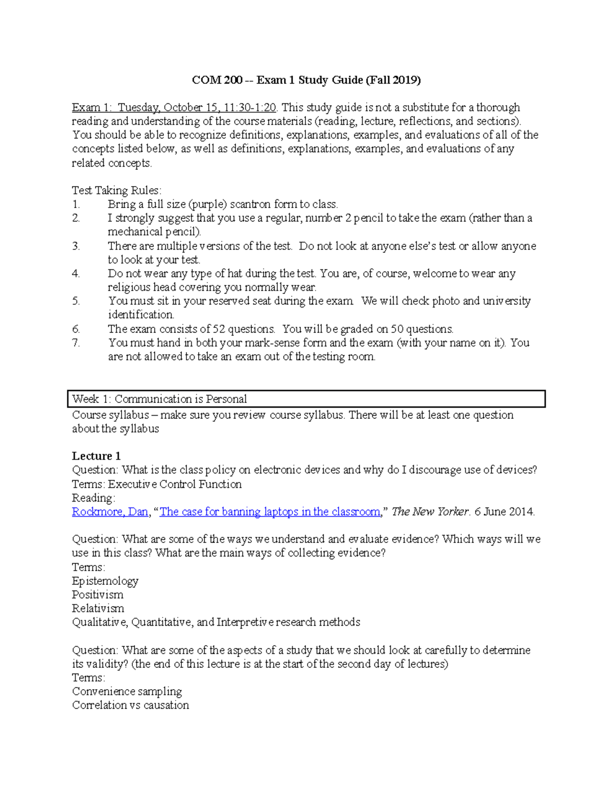 COM200 midterms guide - COM 200 - Exam 1 Study Guide (Fall 2019) Exam 1 ...