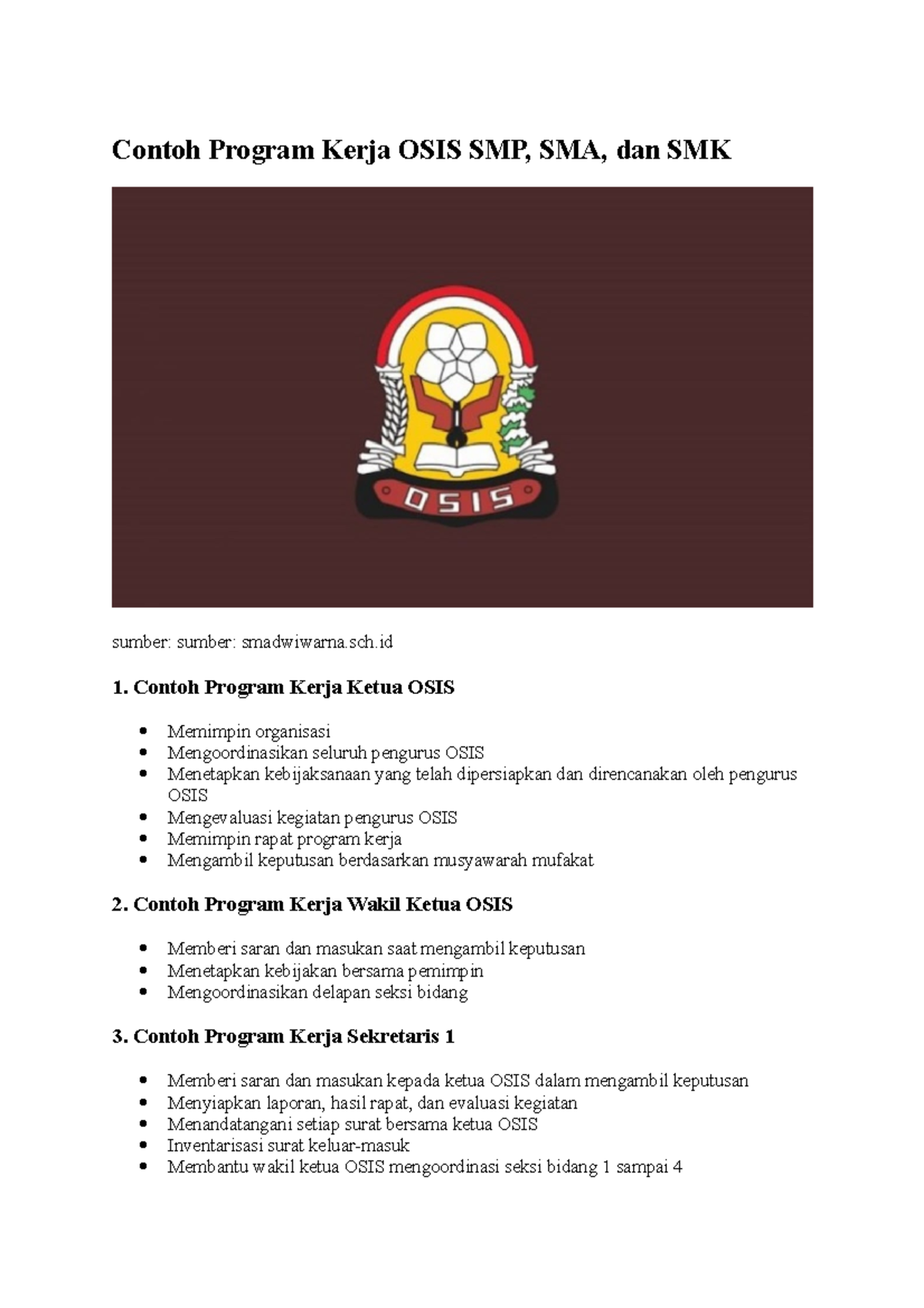 Program Kerja OSIS 4 - sch 1. Contoh Program Kerja Ketua OSIS Memimpin ...