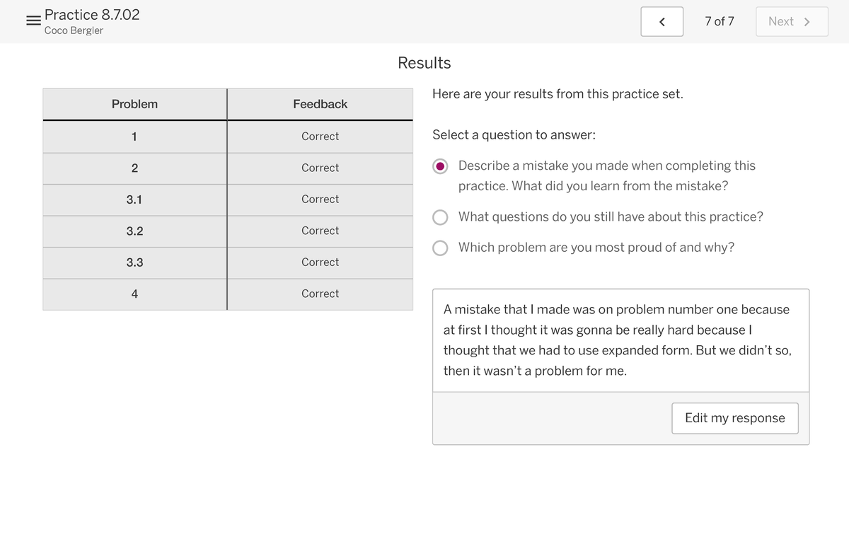 Practice 8 - Uyguhoudnofiwe;9f - Practice 8. Coco Bergler 7 of 7 Next Results Problem Feedback 1 ...