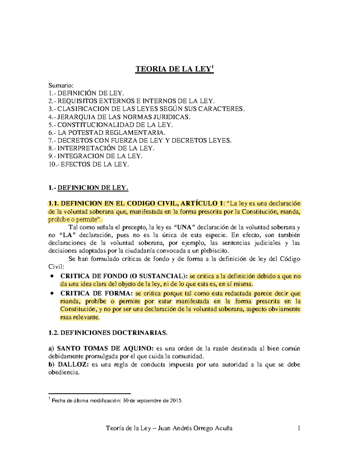 2 Teoría de la Ley - Derecho civil - TEORIA DE LA LEY 1 Sumario: 1 ...