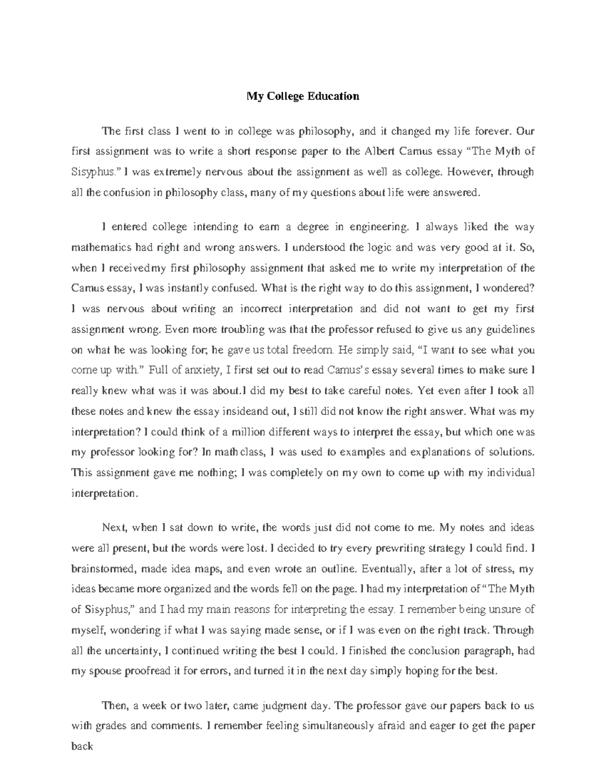 My College Education (Sample Narrative Essay) Example - My College ...