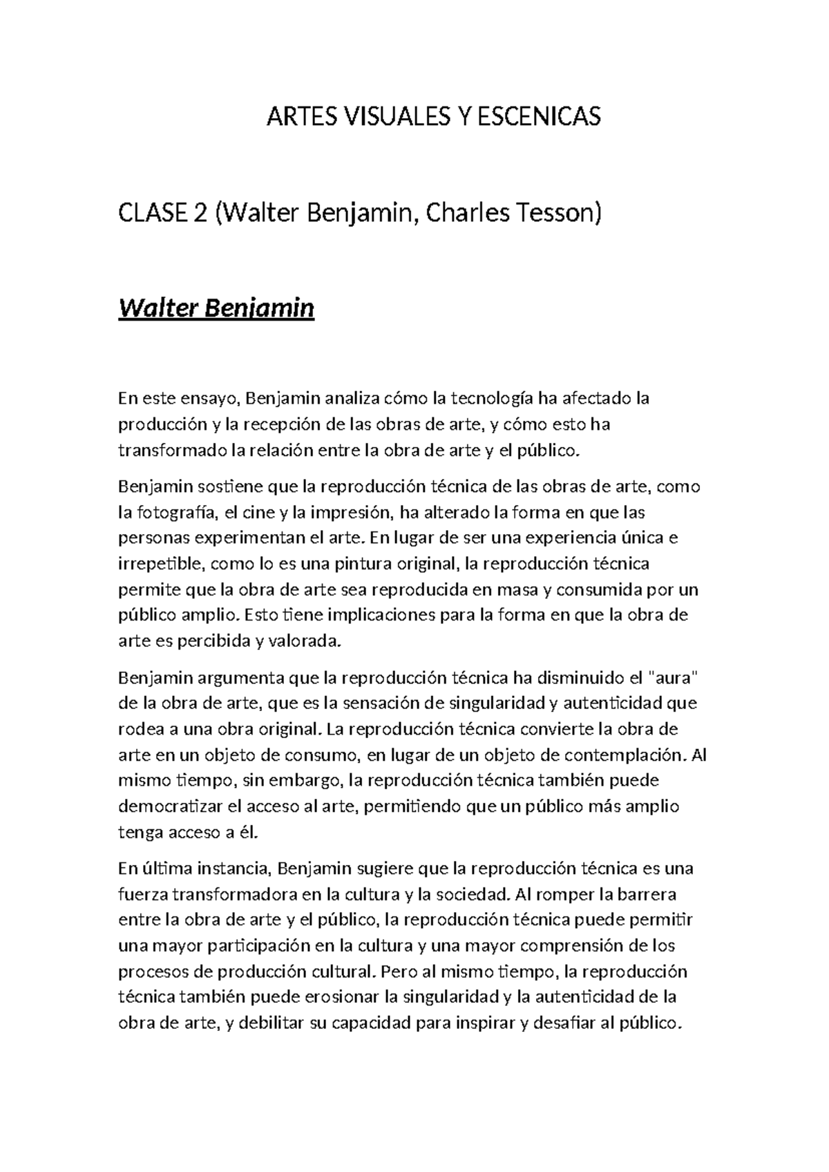 Artes Visuales y Escenicas - ARTES VISUALES Y ESCENICAS CLASE 2 (Walter ...