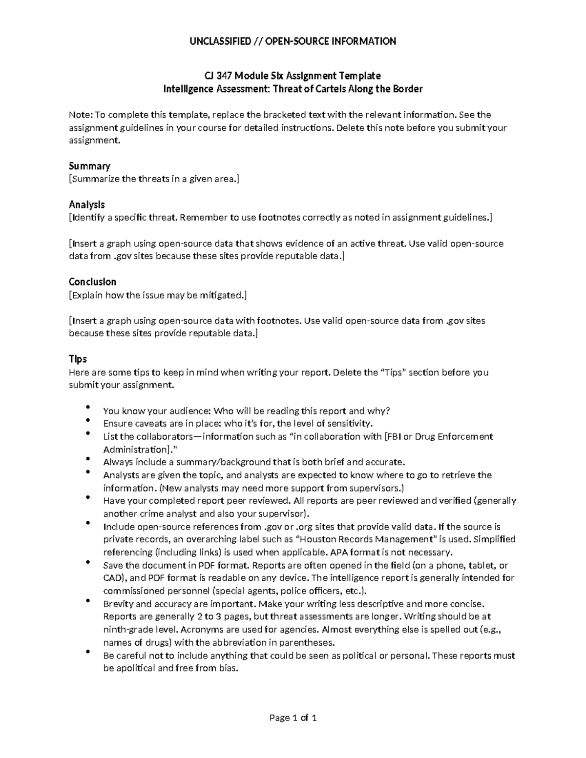 CJ 347 Module Six Assignment Template - UNCLASSIFIED // OPEN-SOURCE ...