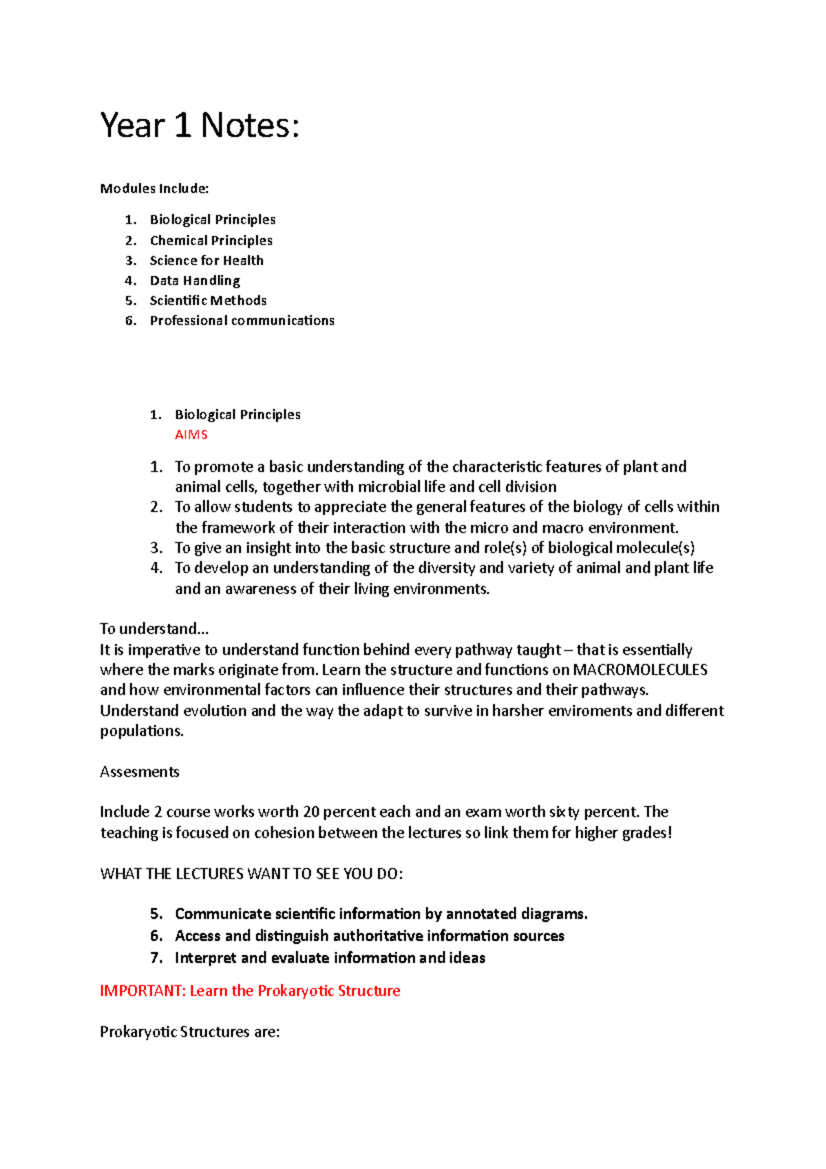 Year 1 Notes - Summary Molecular biology, biophysics & biochemistry ...