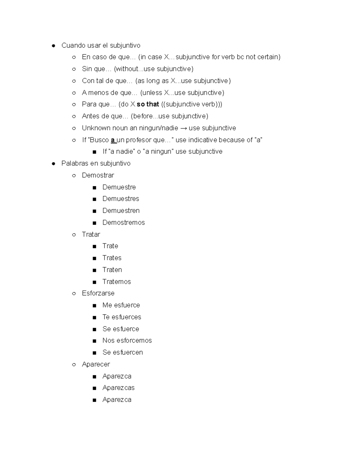 SPAN 3201 Exam 3 Study Guide - Cuando usar el subjuntivo En caso de que ...