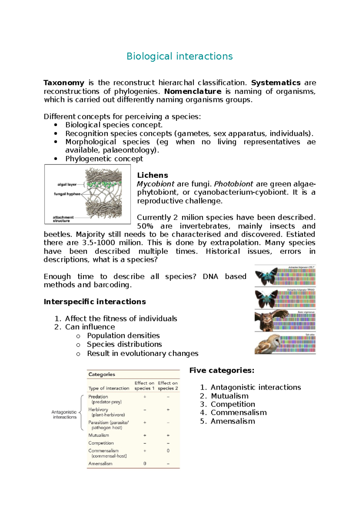 Week 15 Biological interactions - Biological interactions Taxonomy is ...