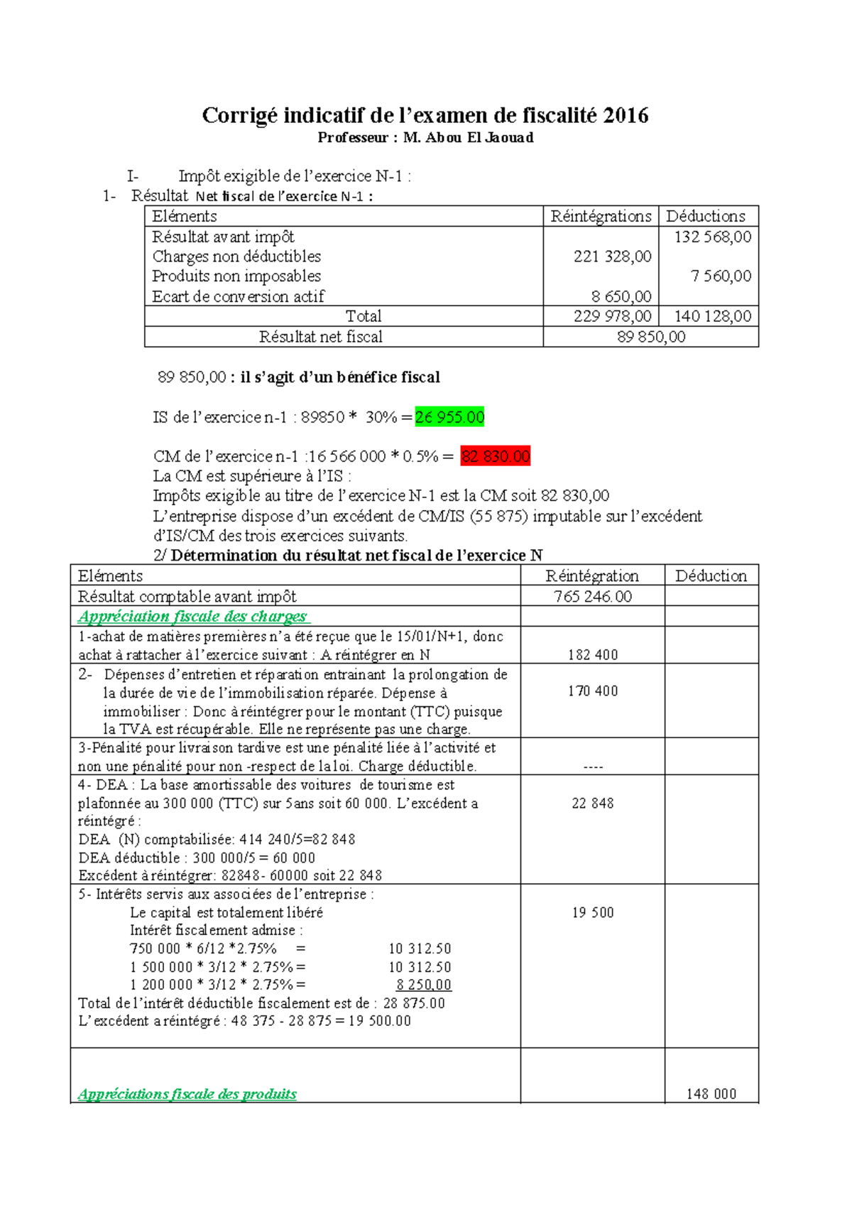 500169660 Corrig Examen fiscalit S5 Mr abou el jaouad - Corrigé ...