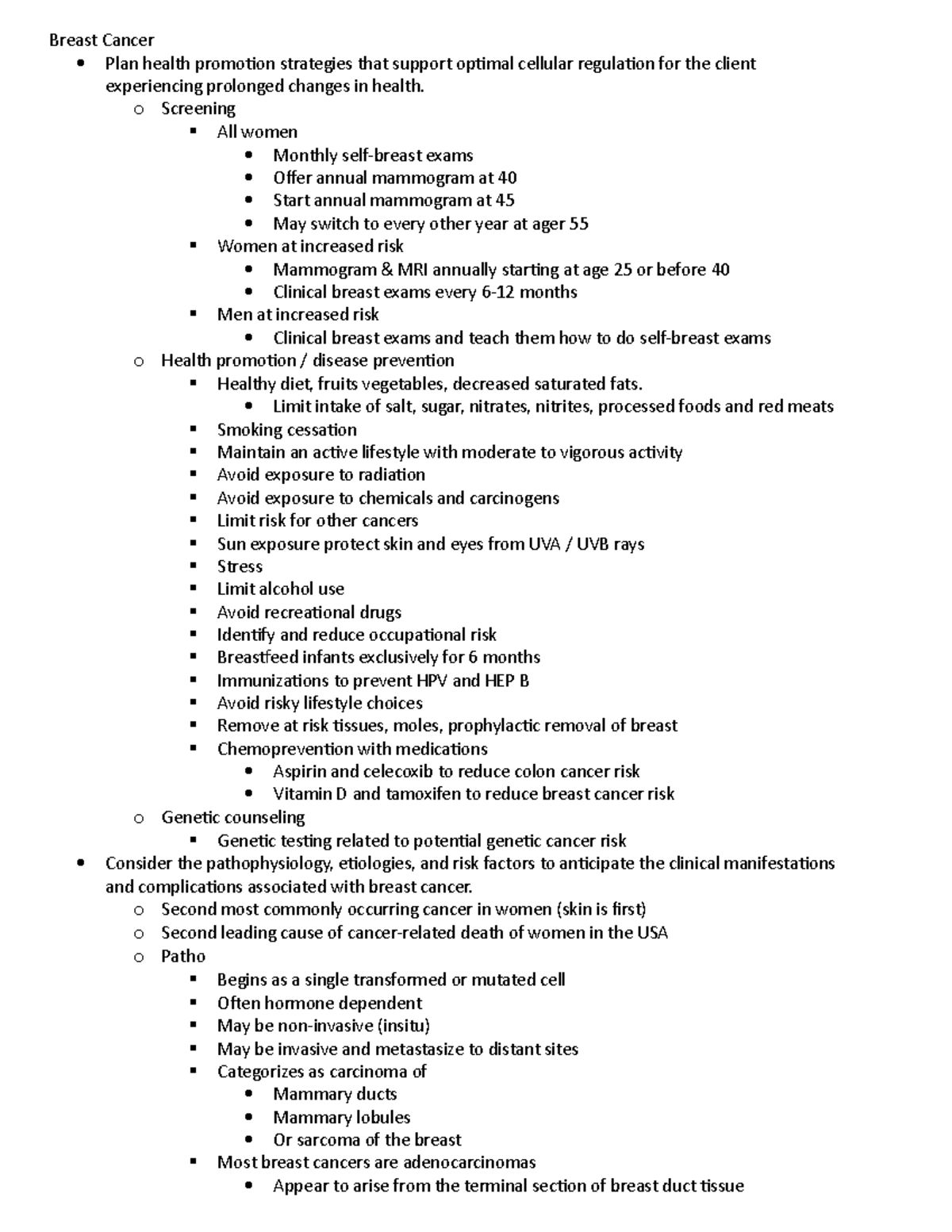 Breast Cancer SLO - notes - Breast Cancer Plan health promotion ...