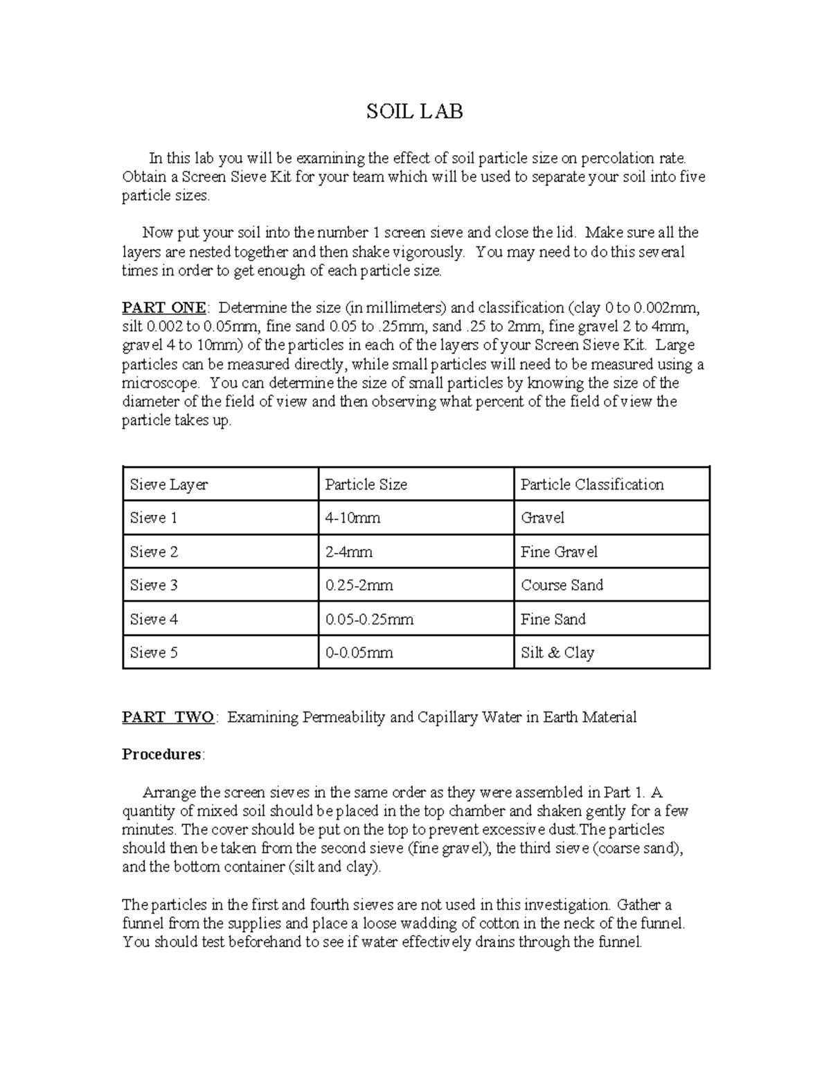 APES SOIL LAB 2023 - SOIL LAB In this lab you will be examining the ...